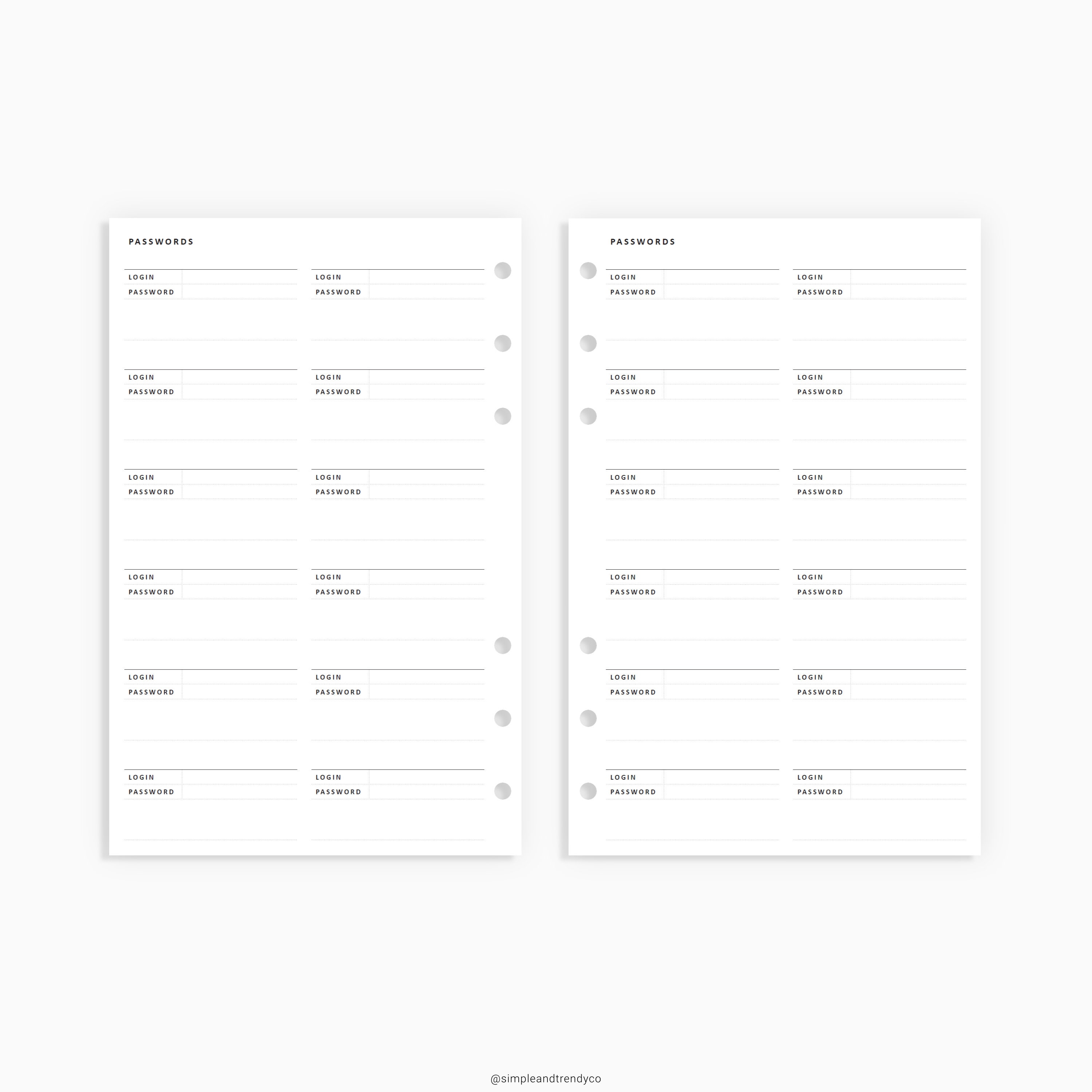 Printable Password Log Half size Half Letter Inserts Password | Etsy