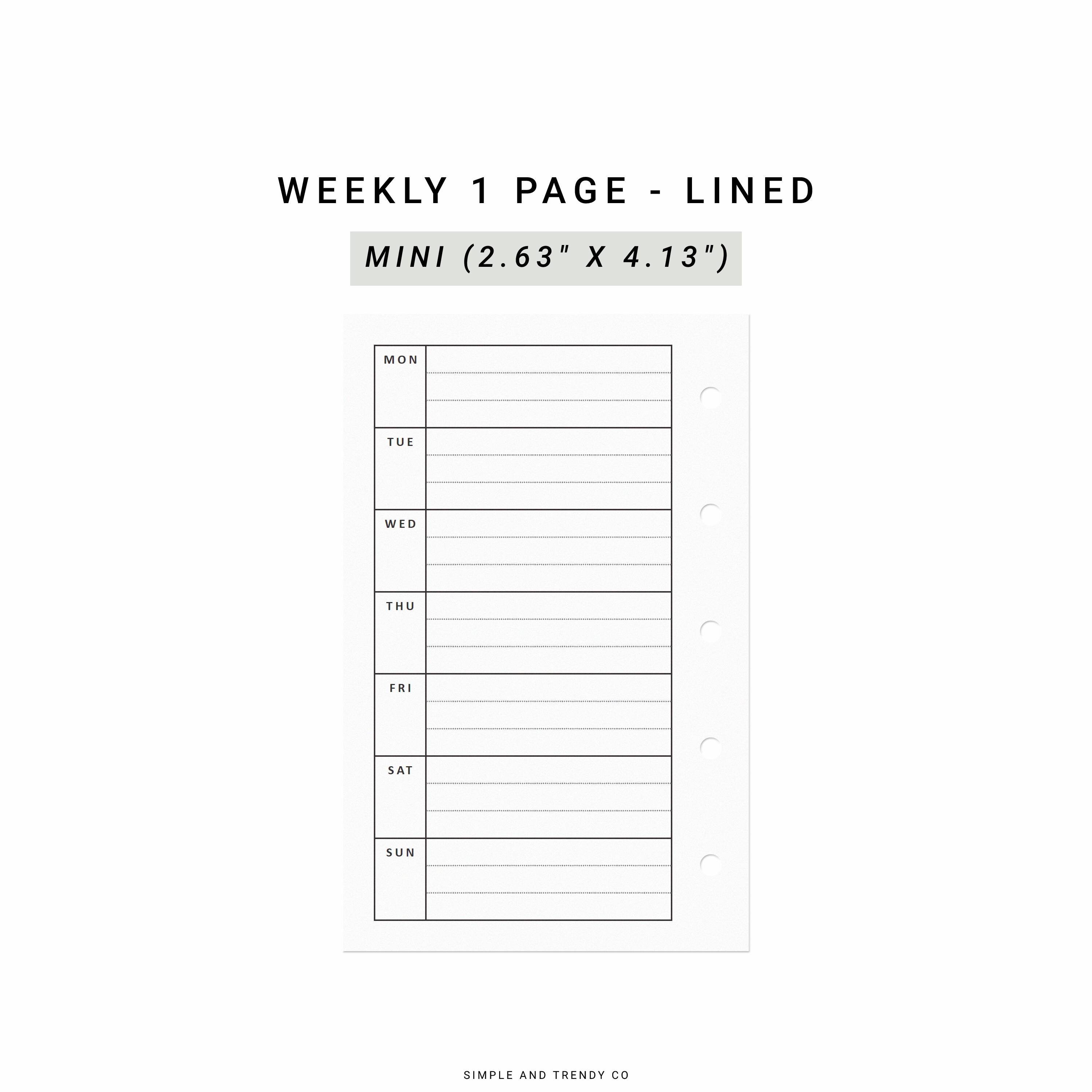 Week on One Page Weekly Planner Pages Mini Size Filofax - Etsy