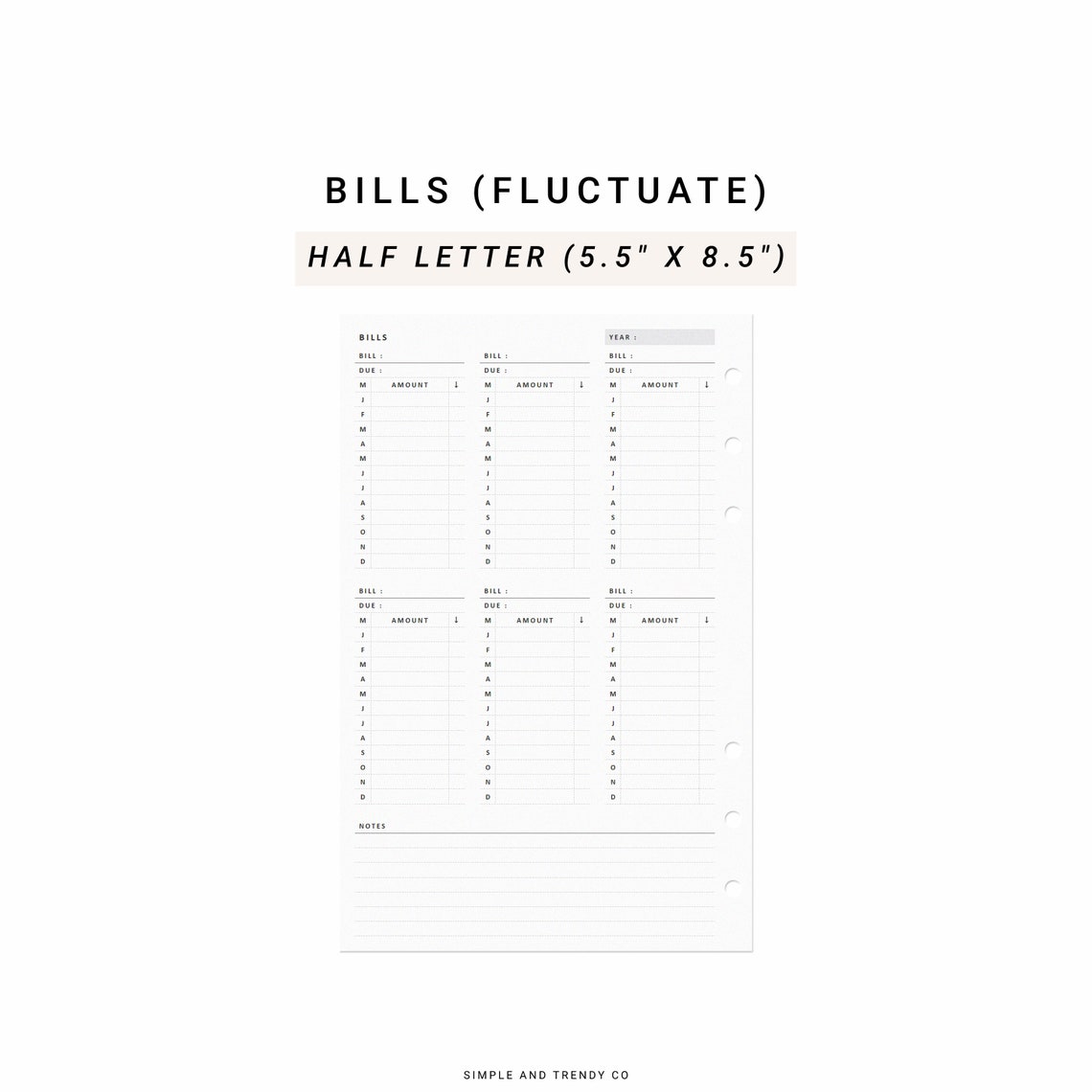 Bill Tracker Printable Half Size Half Letter Inserts Bill | Etsy