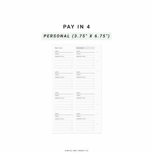 Pay in 4 Tracker Personal Planner Inserts, Printable Buy Now Pay Later ...