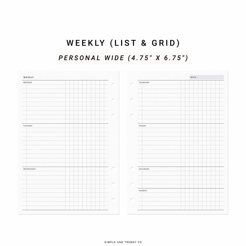 Weekly Planner Printable Personal Wide Weekly to Do - Etsy