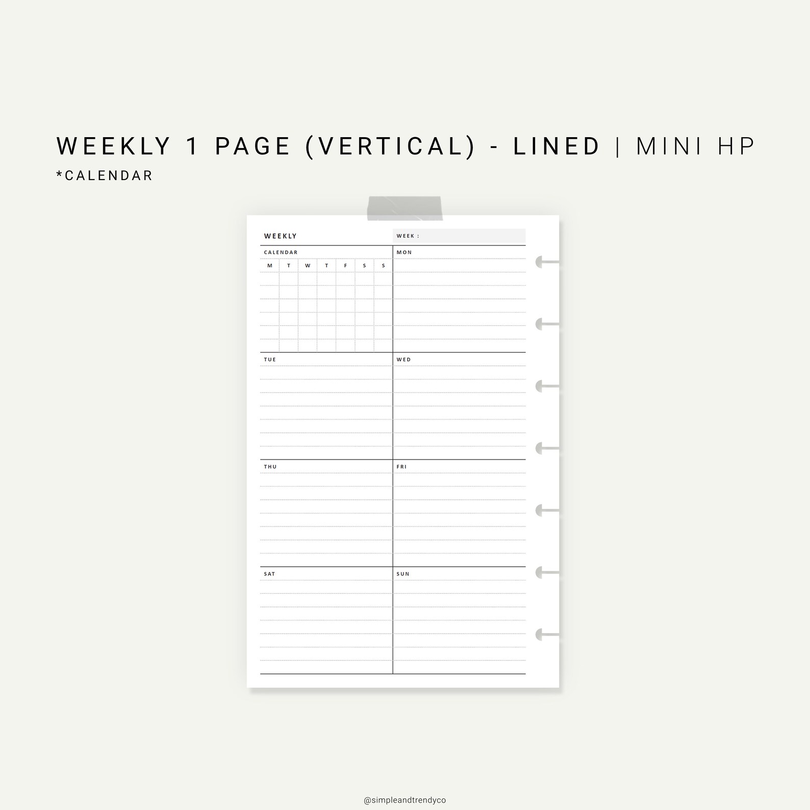 Week on One Page Printable Happy Planner Mini Weekly 1 Page | Etsy