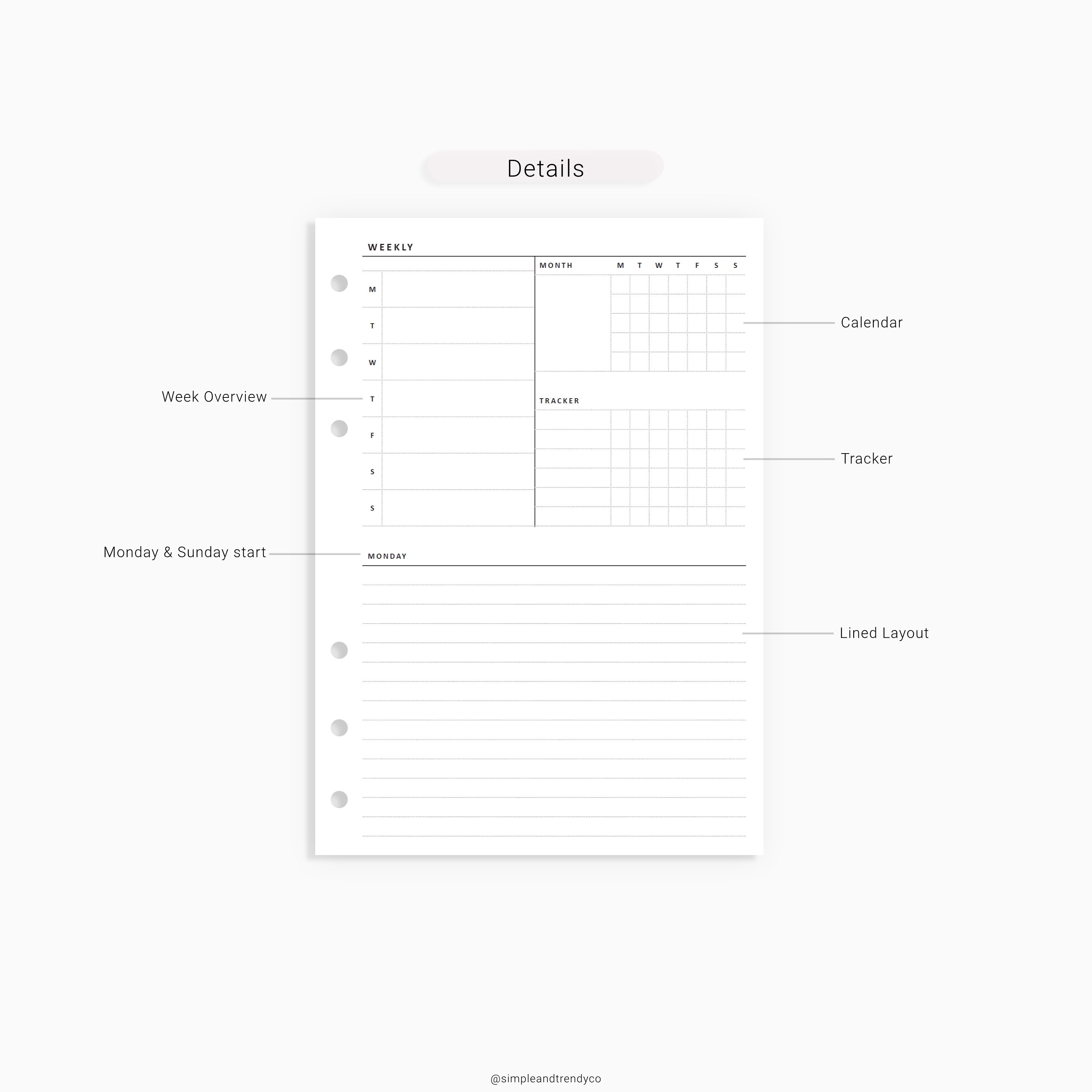 Undated Weekly Planner Printable Personal Wide Weekly | Etsy