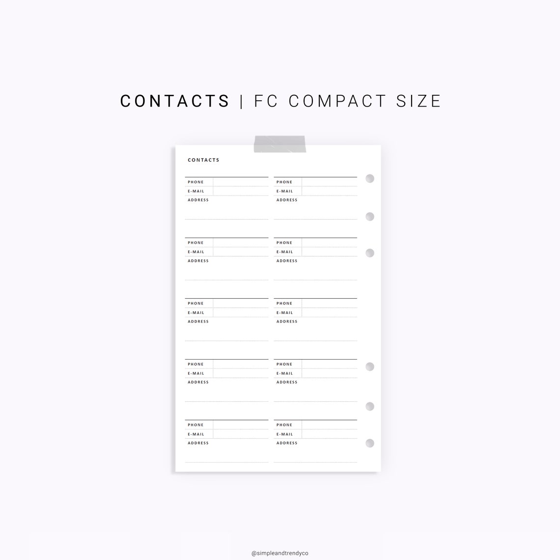 Printable Contacts List FC Compact Emergency Contacts | Etsy