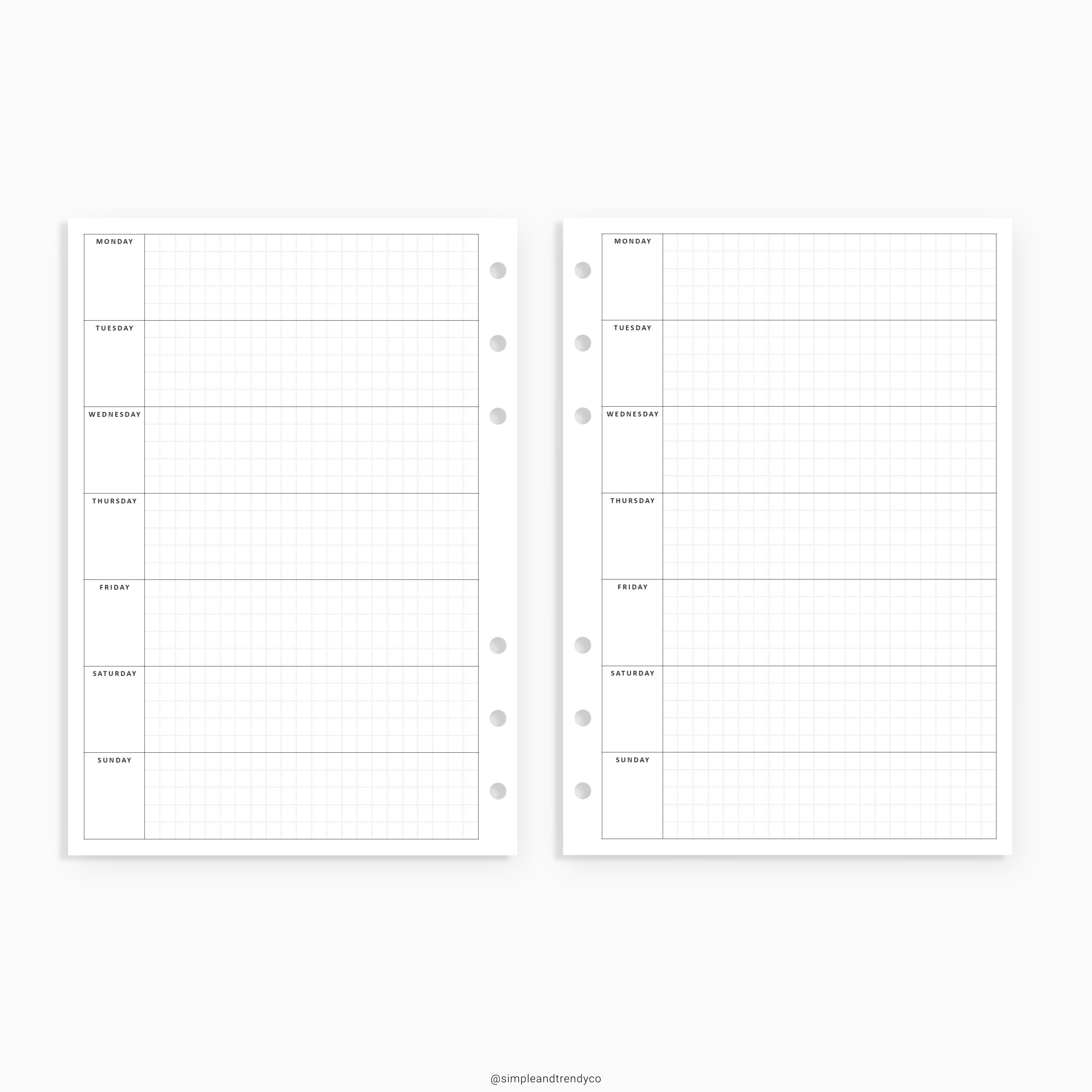 Weekly on One Page Weekly Planner Pages Printable A5 Planner | Etsy