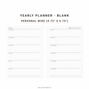 Yearly Planner Personal Wide, Year at a Glance, Printable Yearly ...