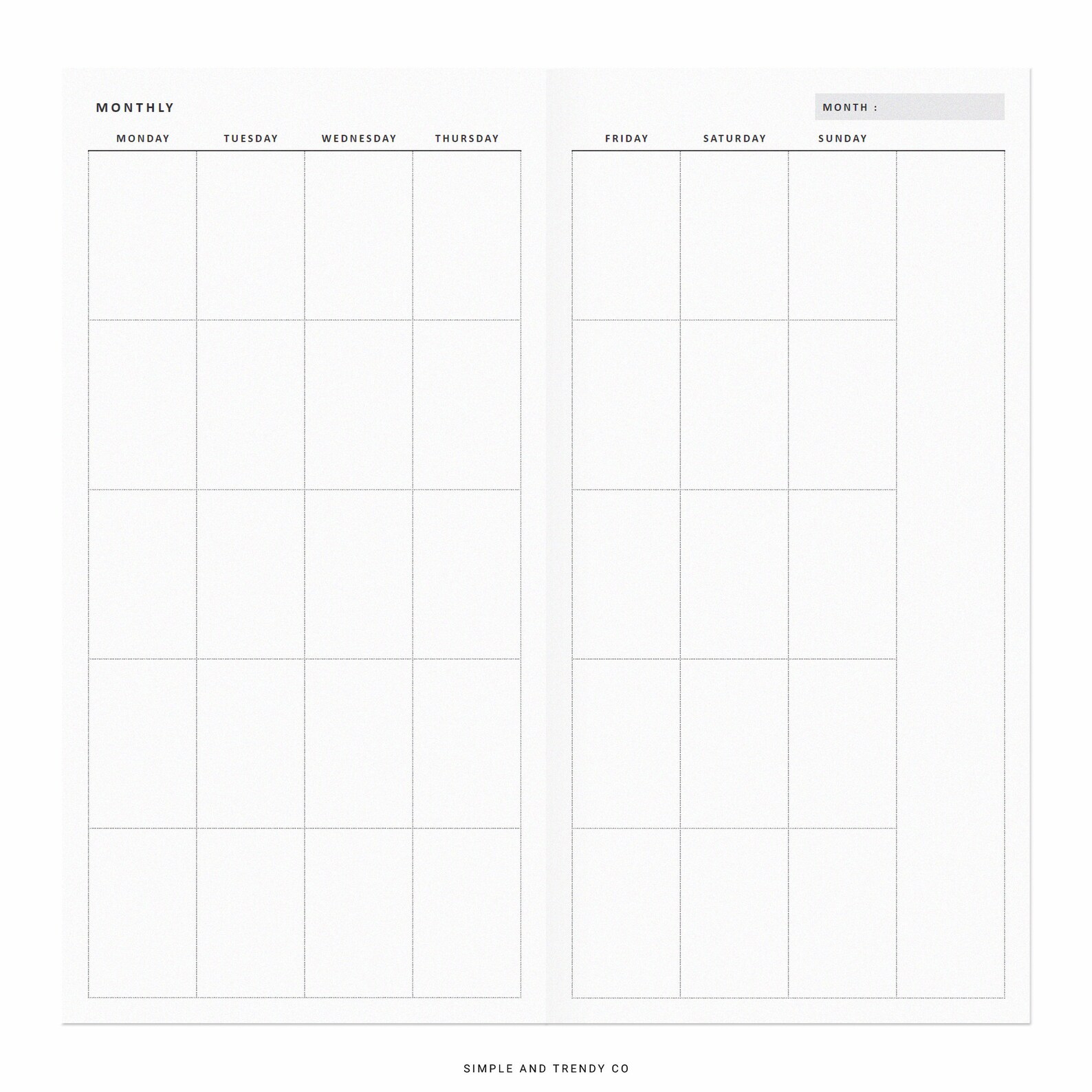 Monthly Planner Printable Minimalist Planner Hobonichi Weeks - Etsy