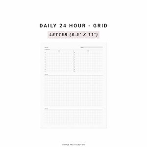 Daily Planner 24 Hour US Letter Size Printable, Daily Schedule, Day ...