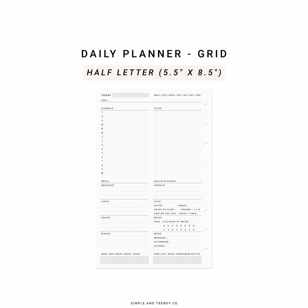 Daily Planner Half Size Half Letter Inserts Minimalist - Etsy