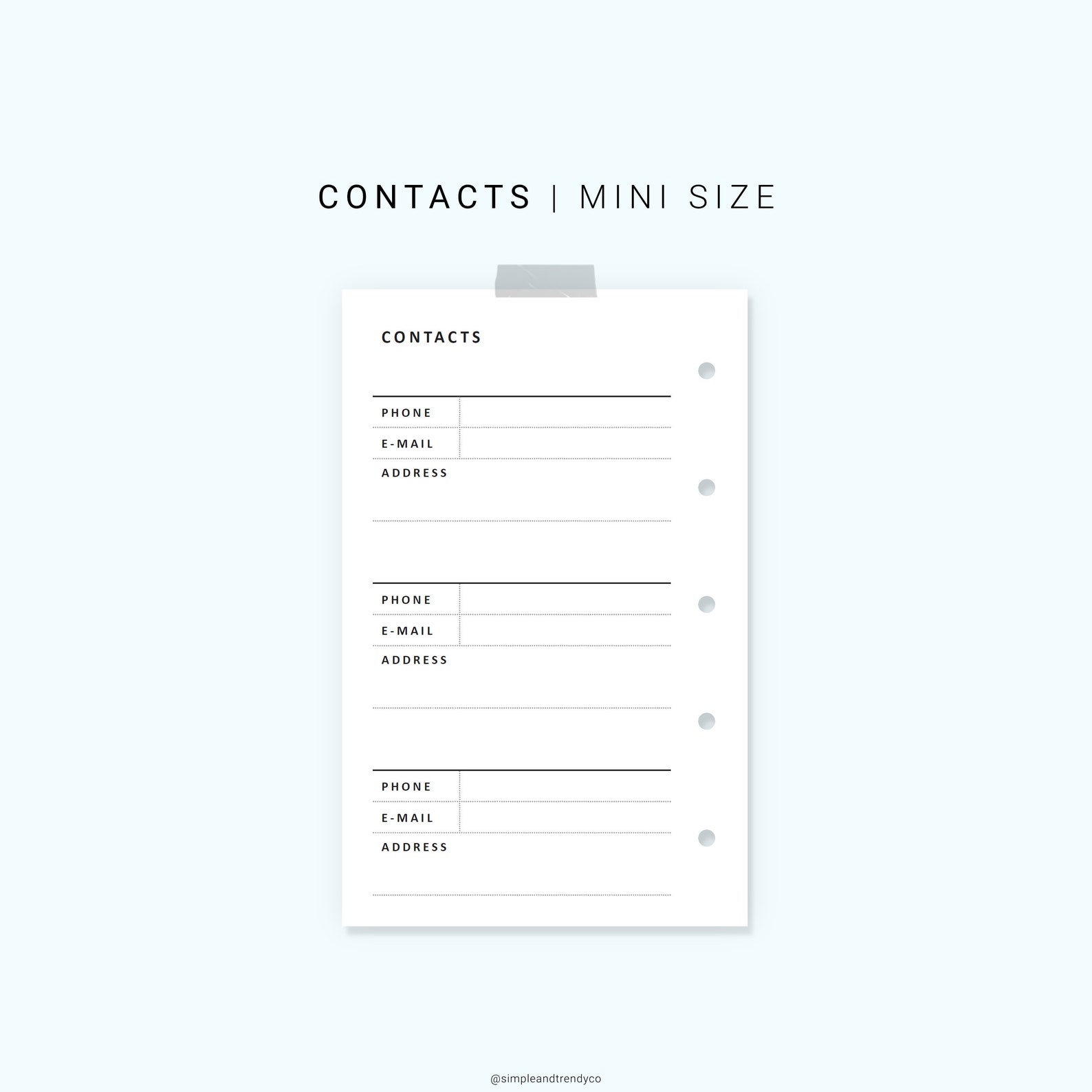 Printable Contacts List Mini size Filofax Mini Emergency | Etsy