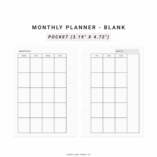 Monthly Overview Printable Pocket Size Month on a Page Month - Etsy
