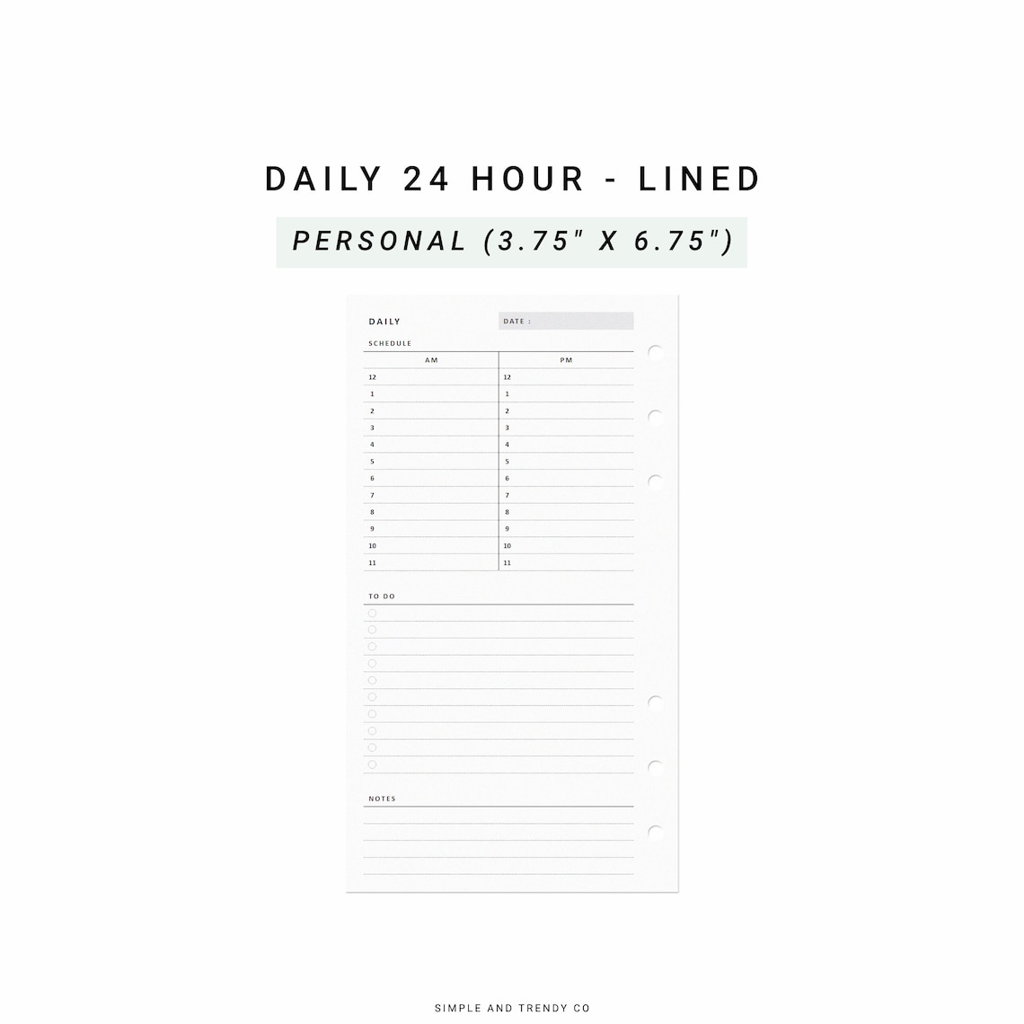 Daily Planner 24 Hour Personal Planner Inserts Printable - Etsy