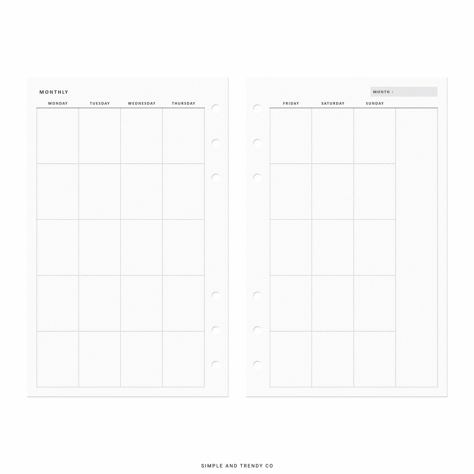 Monthly Planner Printable Minimalist Planner FC Compact - Etsy