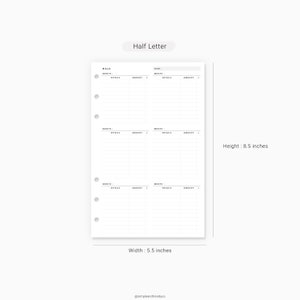 Bill Tracker Printable Half Size Half Letter Inserts Bill | Etsy