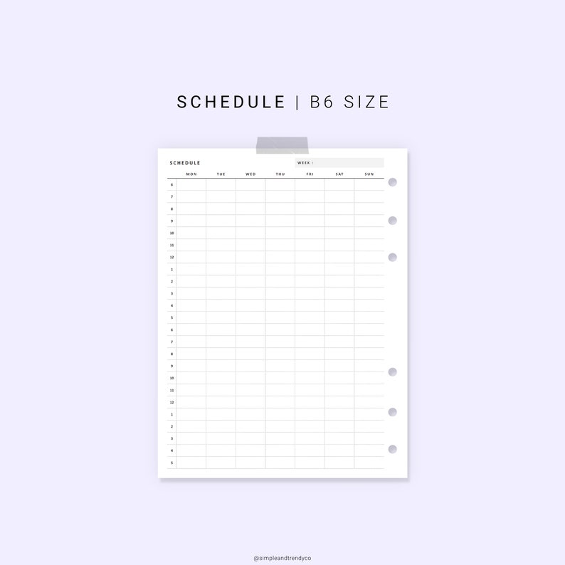 Weekly 24 Hour Schedule Printable B6 Inserts Class Schedule | Etsy
