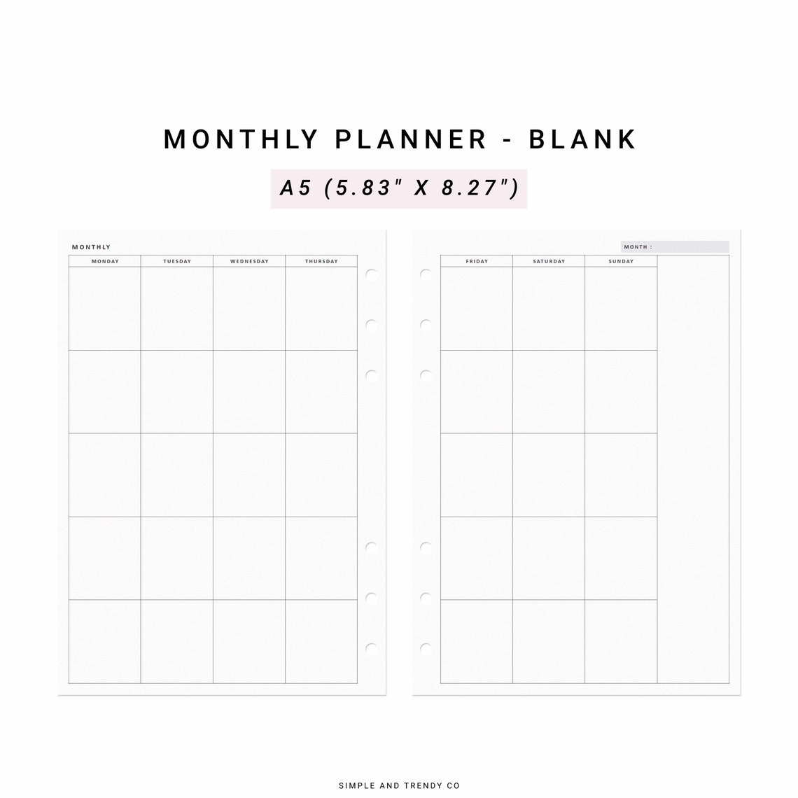 Monthly Planner Printable Minimalist Planner A5 Planner - Etsy
