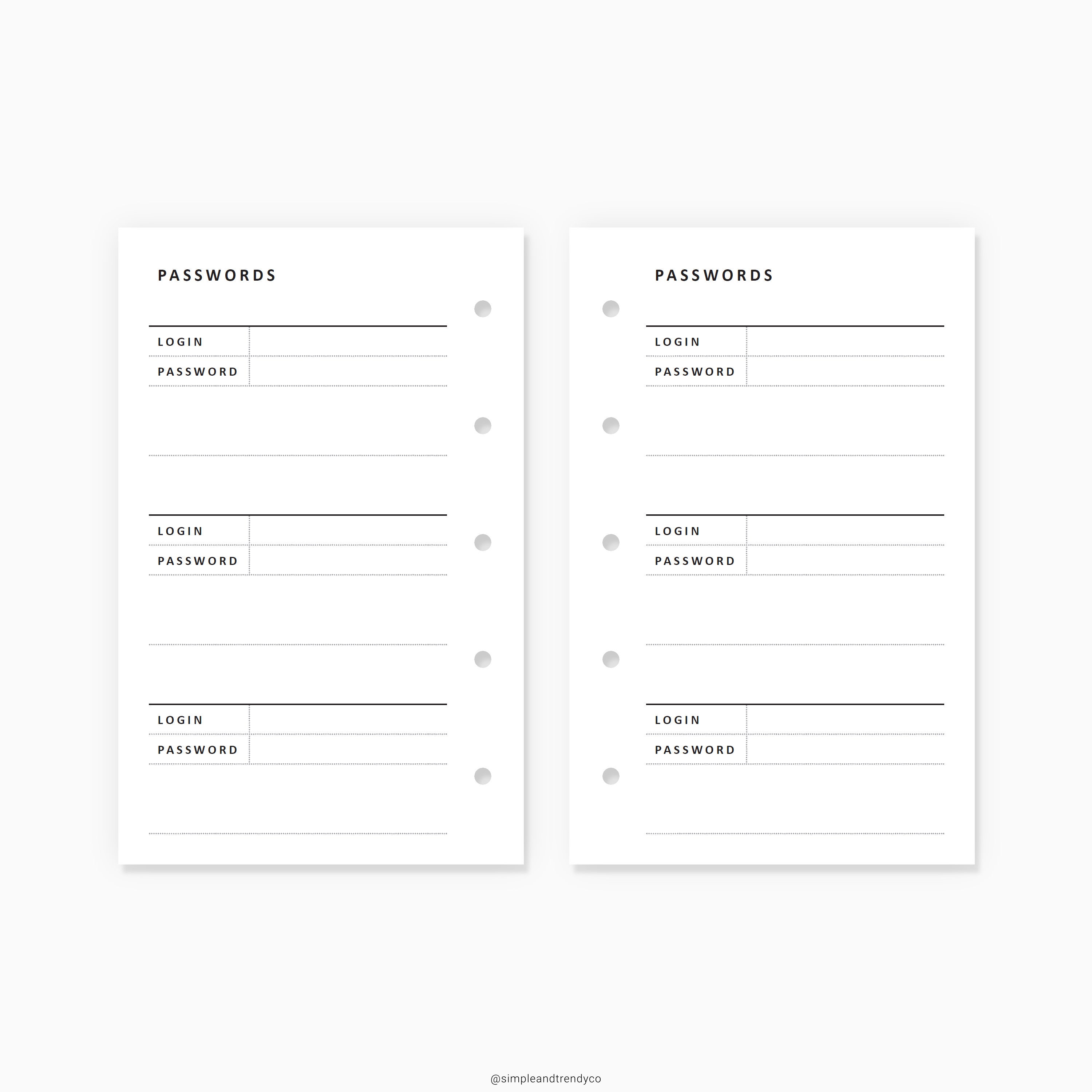 Printable Password Log Mini Size Filofax Mini Password Keeper | Etsy