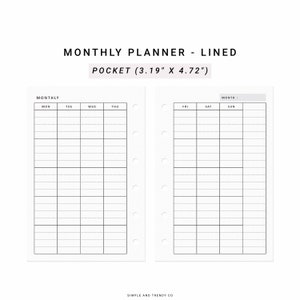 Monthly Planner Minimalist Planner Pocket Size, Undated Month on Two ...