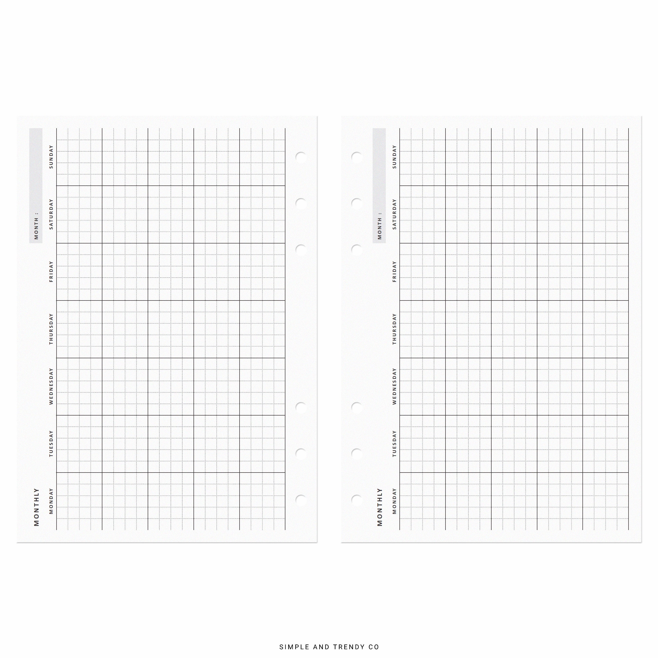 Month on One Page Horizontal Printable MO1P Personal Wide - Etsy