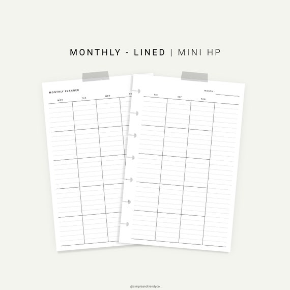 Monthly Planner Printable Minimalist Planner Happy Planner | Etsy