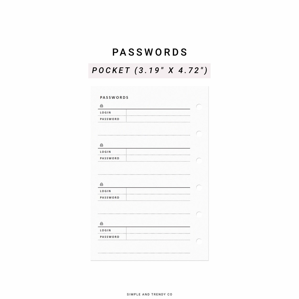 Printable Password Log Pocket Size Password Keeper Password - Etsy