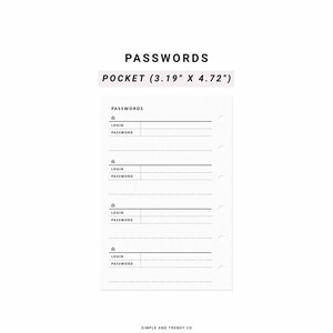 Printable Password Log Pocket Size, Password Keeper Password Organizer ...