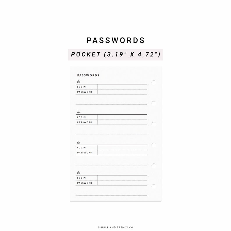 Printable Password Log Pocket Size Password Keeper Password - Etsy