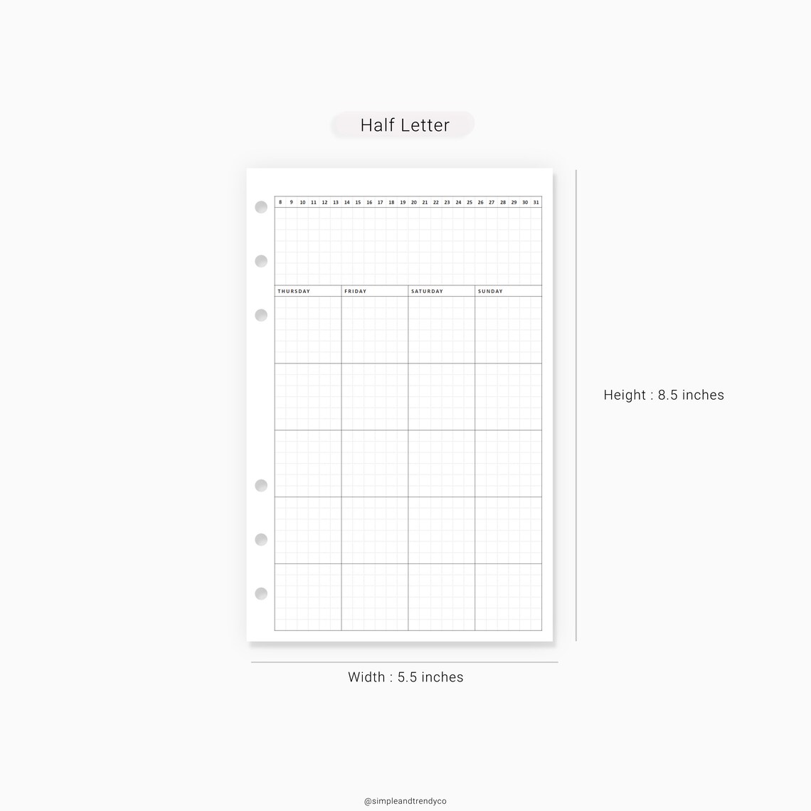 Monthly Planner Printable Half Size Half Letter Inserts | Etsy