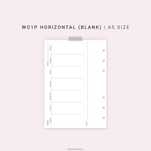 PRINTABLE Weekly Planner Insert Half Letter Horizontal Week | Etsy