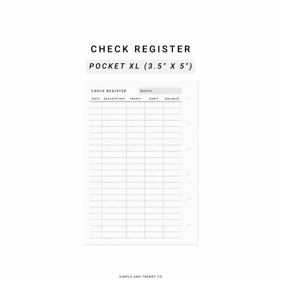 Checking Register Pocket XL, Checkbook Register, Printable Check ...