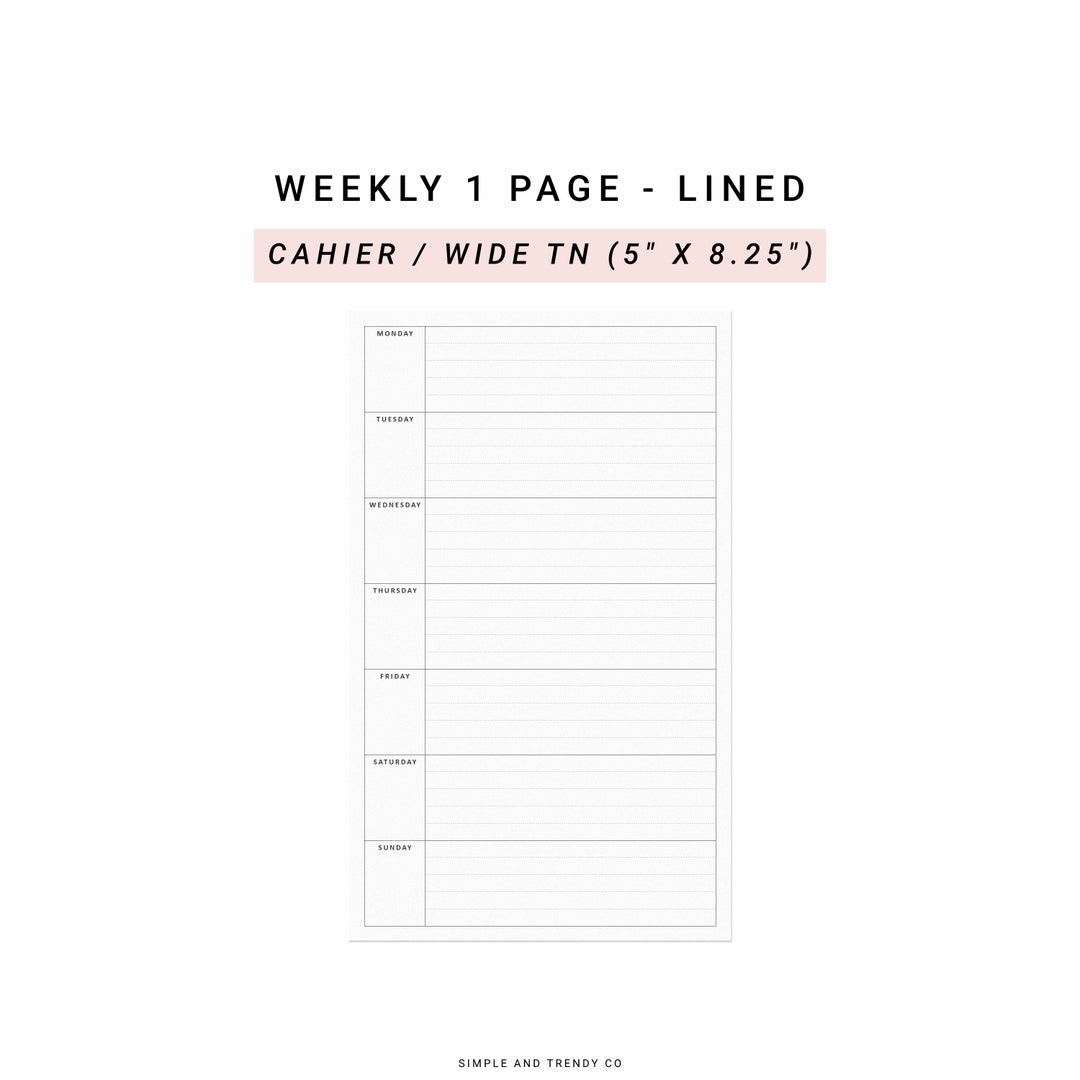 Week on One Page Weekly Planner Pages Printable TN Wide - Etsy