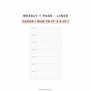 Week on One Page Weekly Planner Pages Printable TN Wide - Etsy