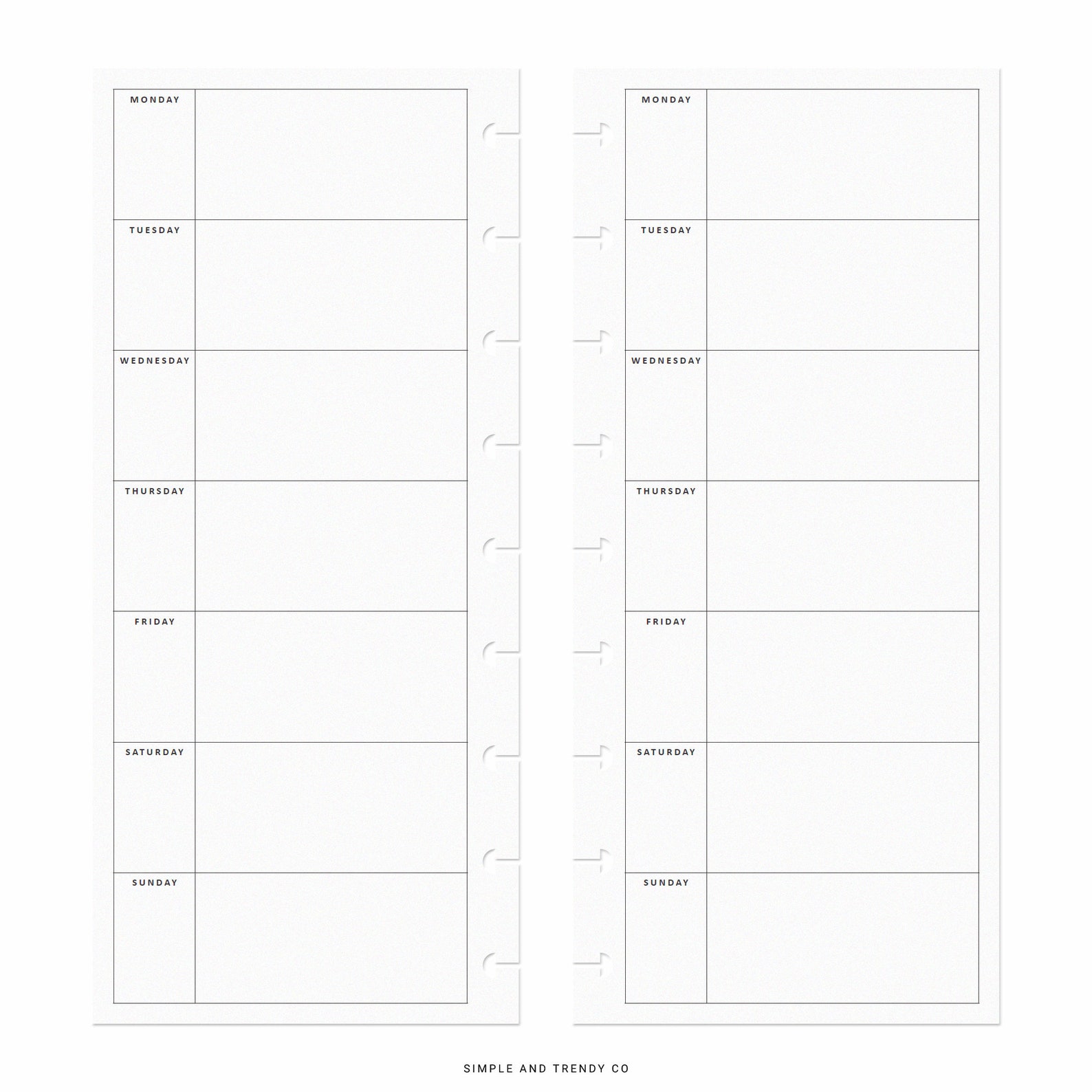 Weekly on One Page Weekly Planner Pages Skinny Classic - Etsy