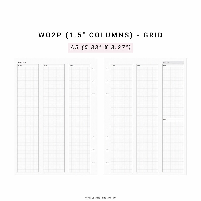Vertical Weekly Planner 1.5 Inch Column A5 Planner Insert EC - Etsy
