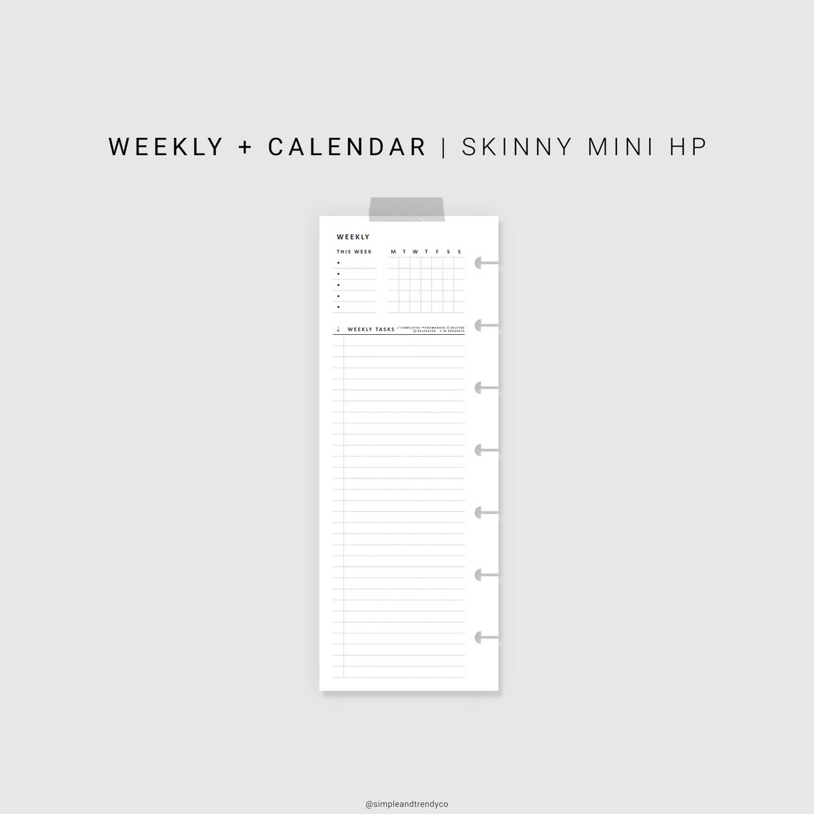 Weekly Planner Calendar Skinny Mini HP Printable Week on 1 | Etsy