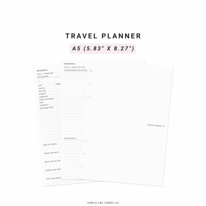 Travel Planner Printable A5 Planner Inserts, Family Vacation Travel ...