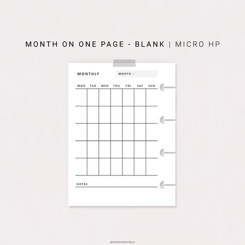 Month on One Page MO1P Happy Planner Classic Undated Monthly | Etsy