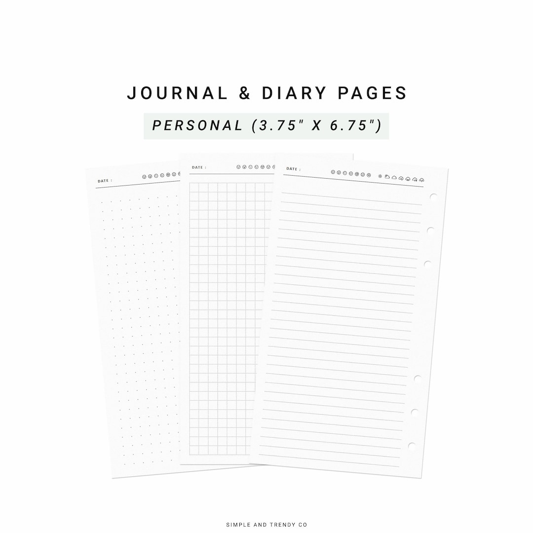 Printable Diary Pages, Travel Journal Personal Planner Inserts, Writing ...