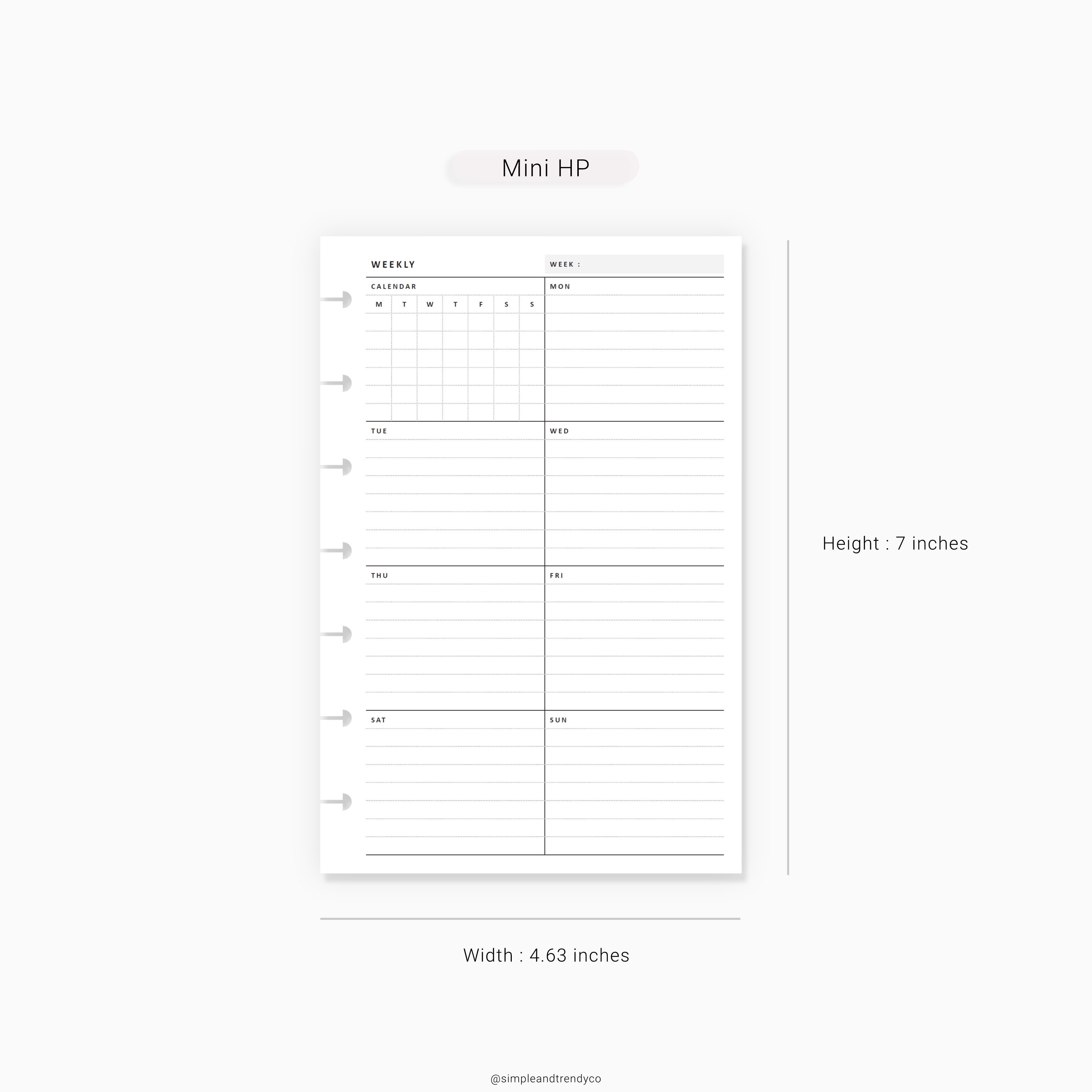 Week on One Page Printable Happy Planner Mini Weekly 1 Page | Etsy