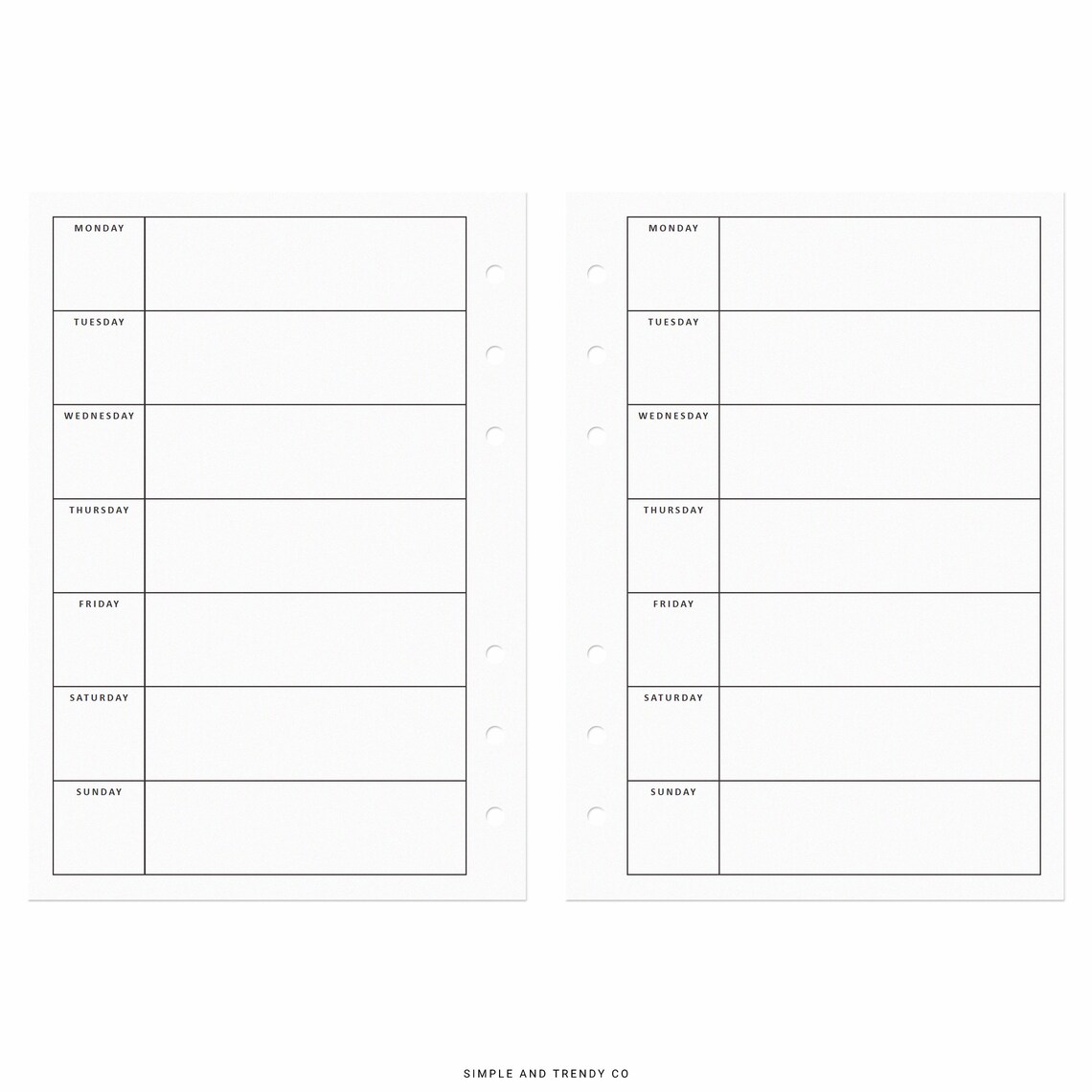 Week on One Page Weekly Planner Pages Printable A6 Inserts - Etsy