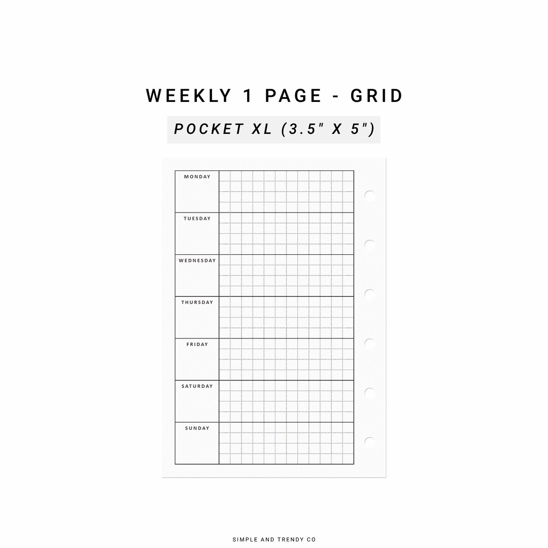 Week on One Page Weekly Planner Pages Printable Pocket XL - Etsy