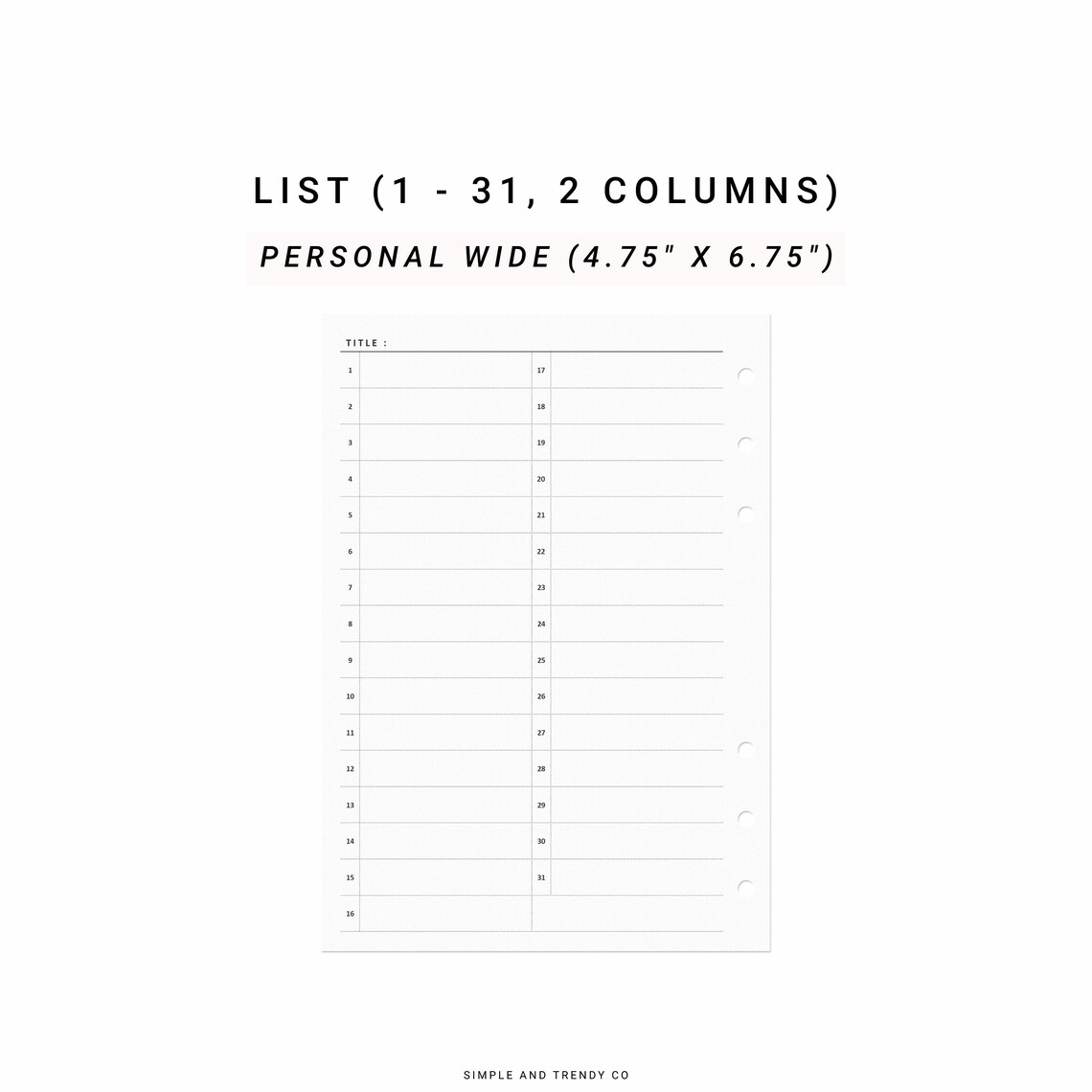 Monthly List 2 Column Personal Wide Printable Month on 1 Page - Etsy