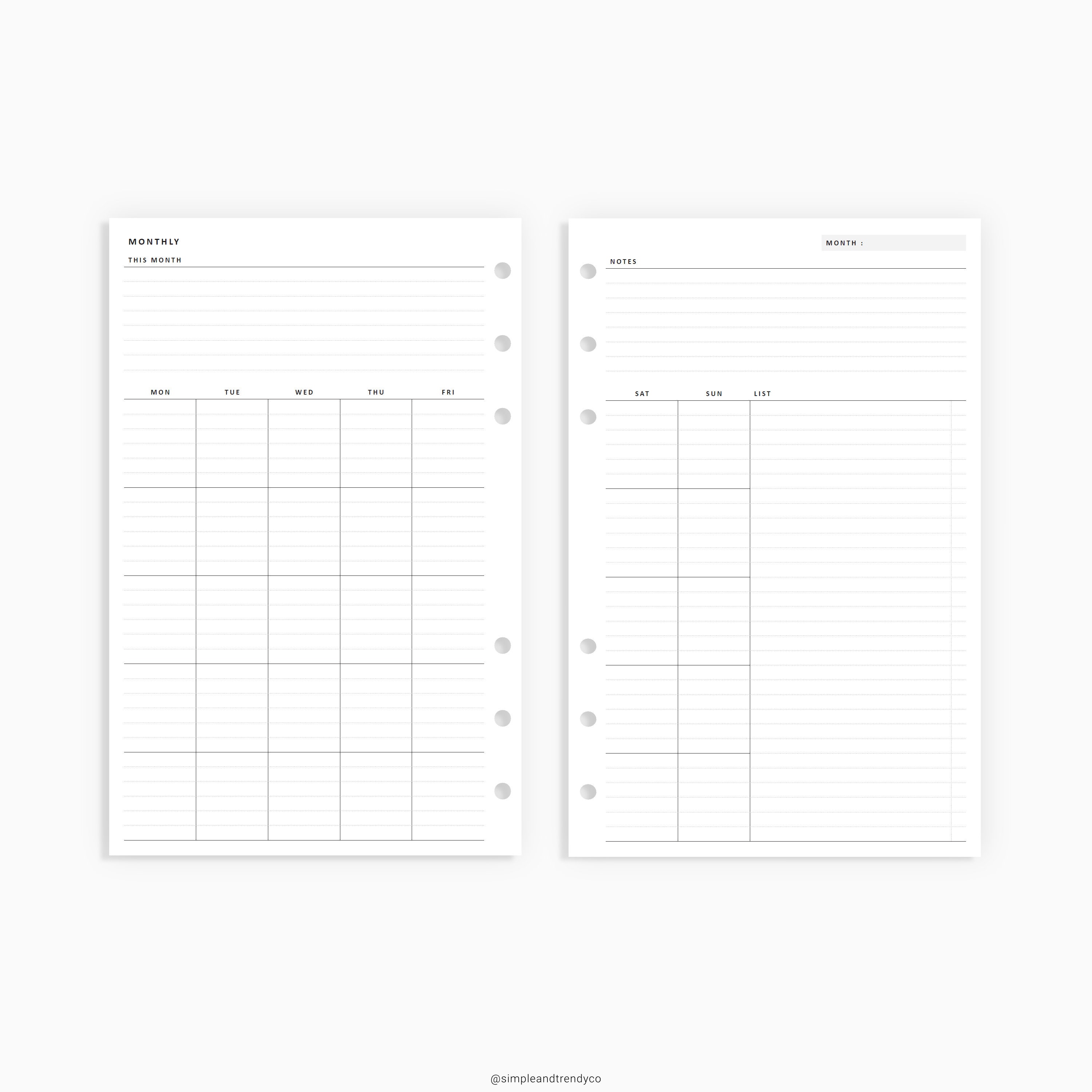 Monthly Planner Half Size Half Inserts Printable Monthly | Etsy