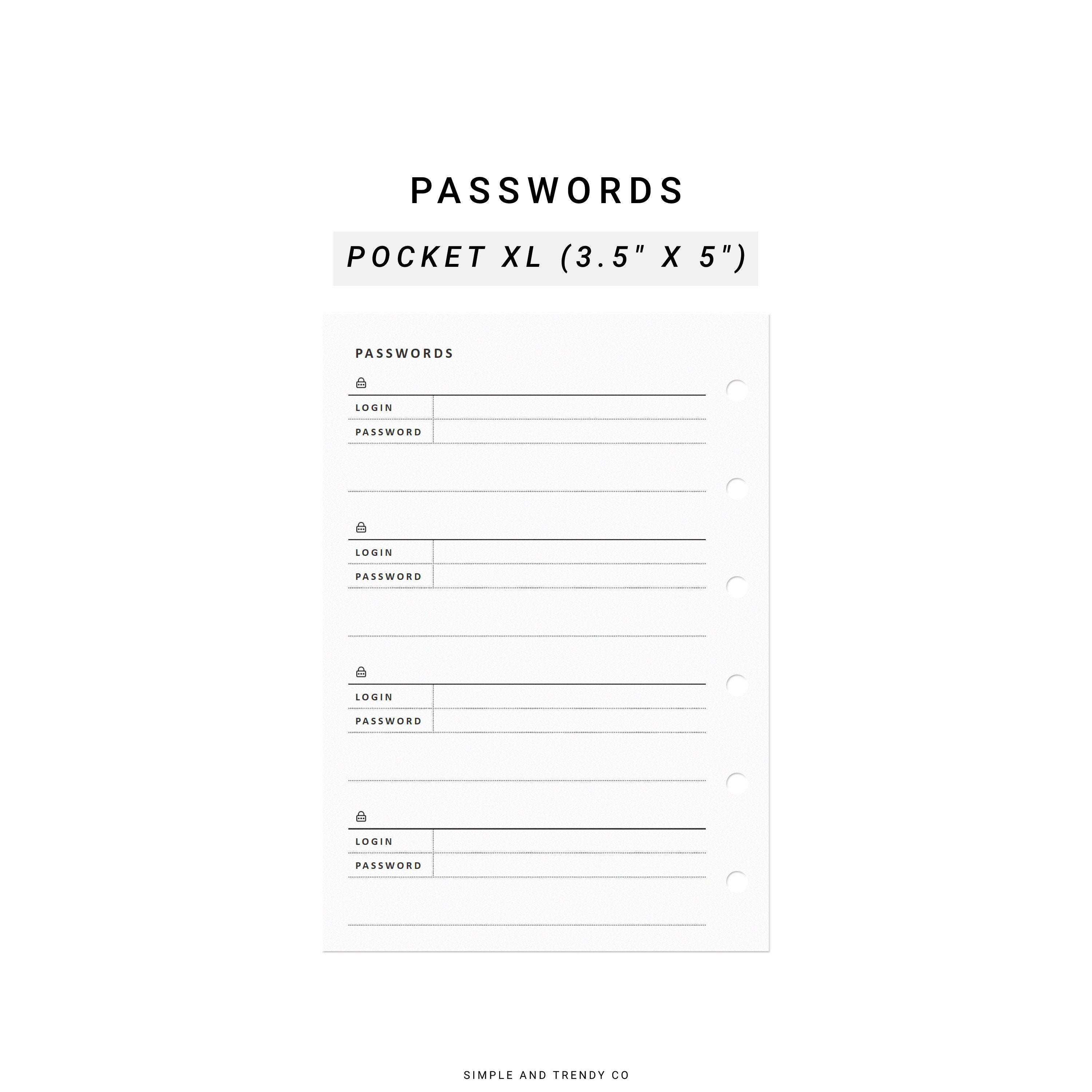 Printable Password Log Pocket XL Password Keeper Password - Etsy