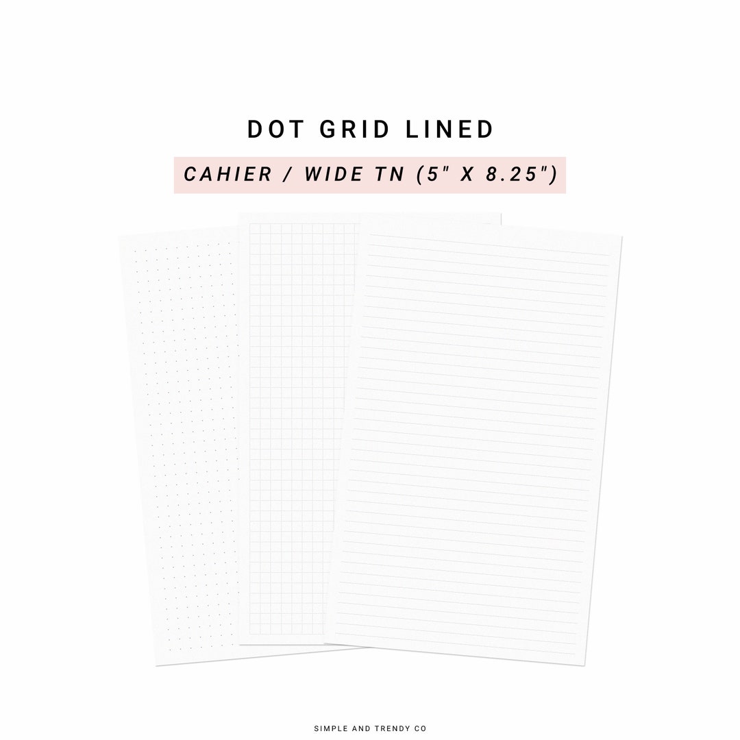 Dot Grid Lined Paper TN Wide Cahier, Printable Writing Paper Notes ...