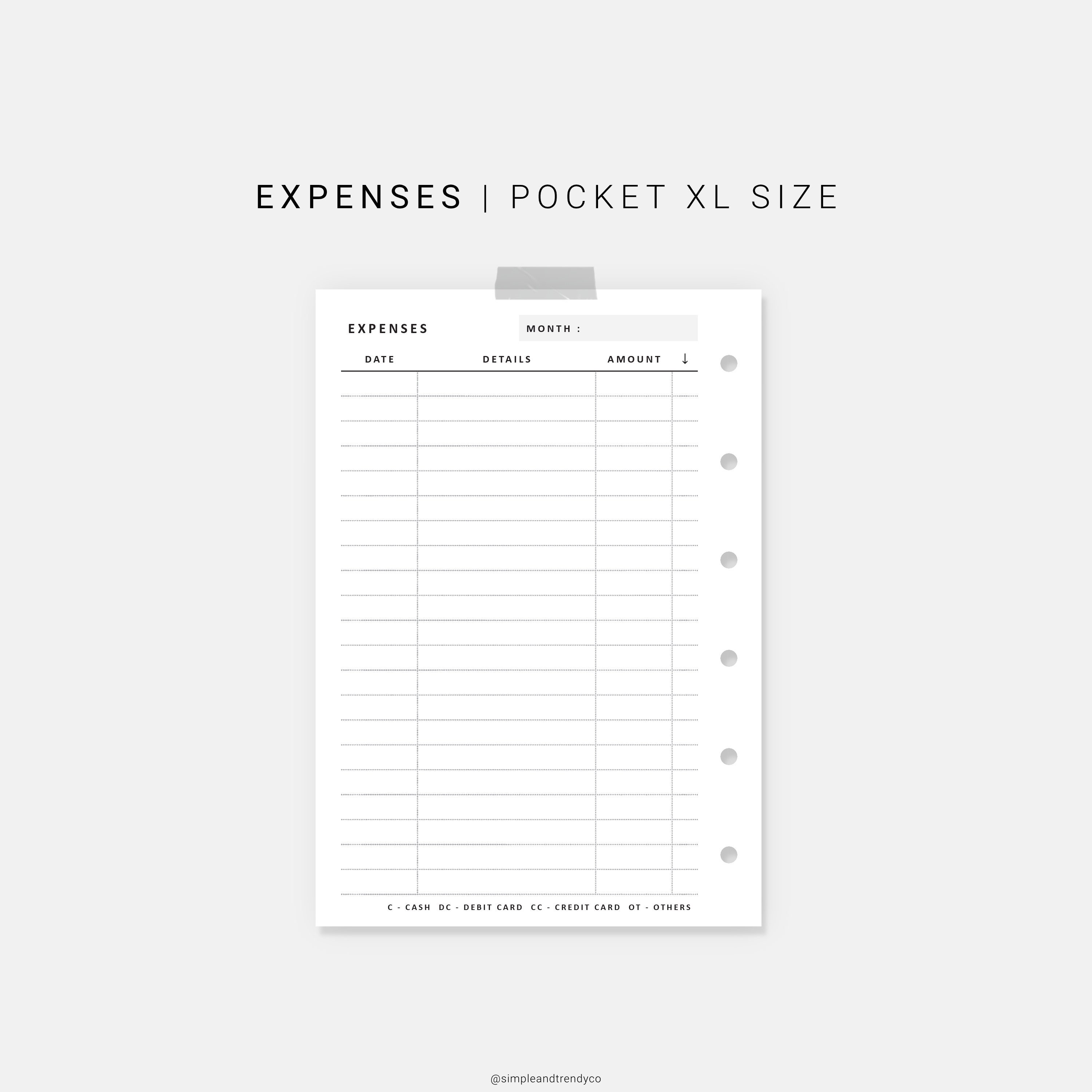 Expense Tracker Pocket XL Printable Personal Expenses | Etsy