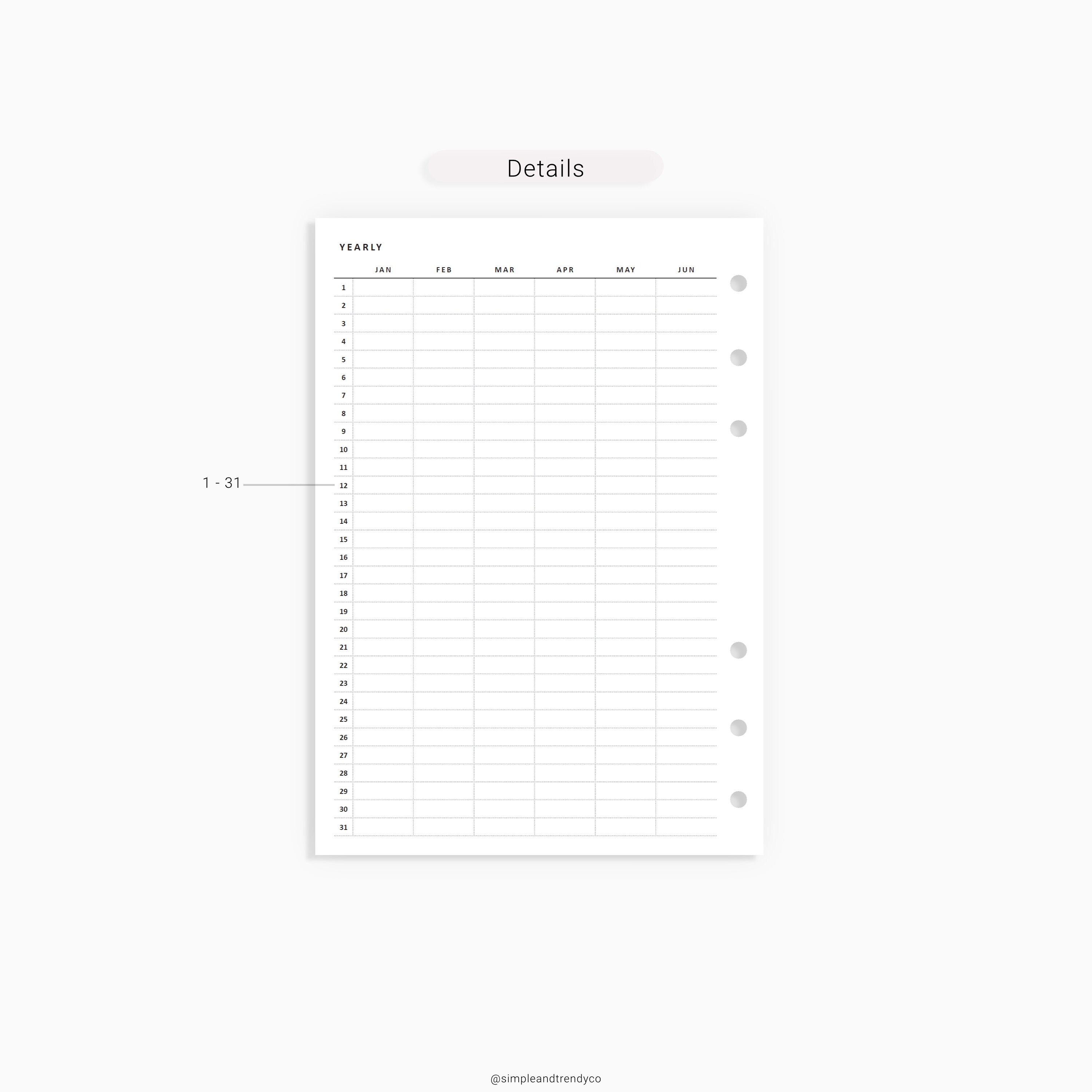 Yearly Vertical Planner 2 Page Personal Wide Printable Yearly | Etsy