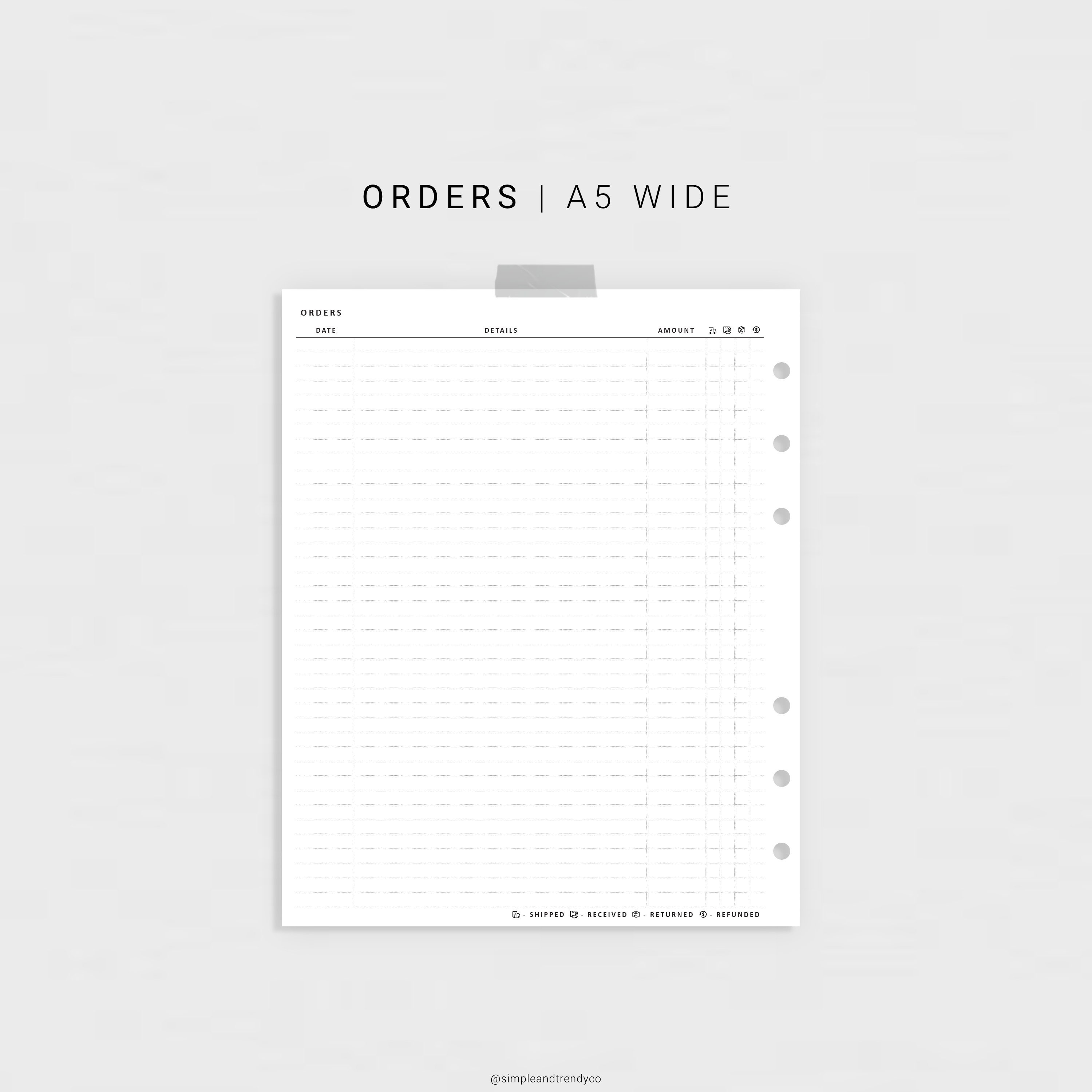 A5 Wide Order Tracker Printable | Etsy