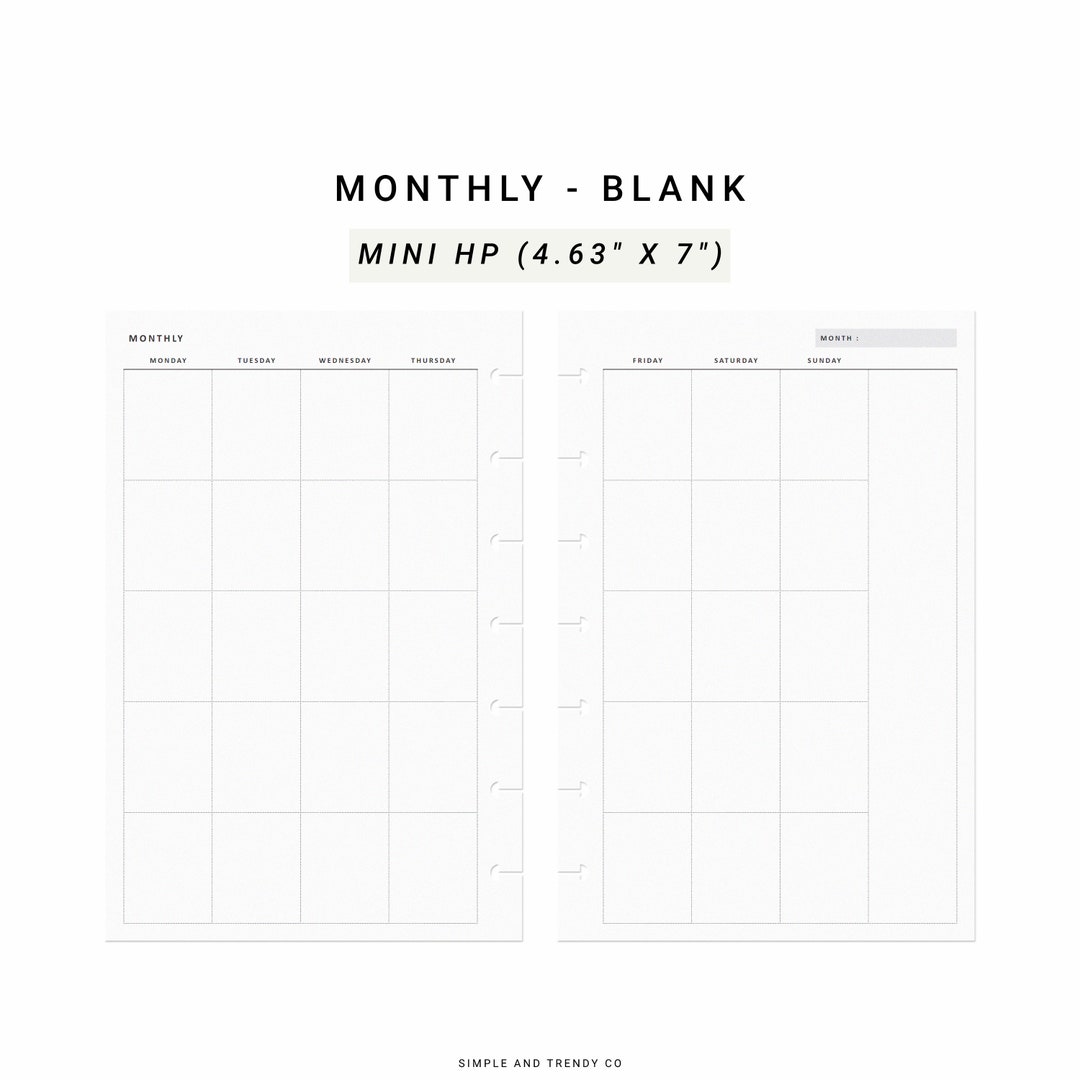 Monthly Planner Printable Minimalist Planner Happy Planner Mini ...