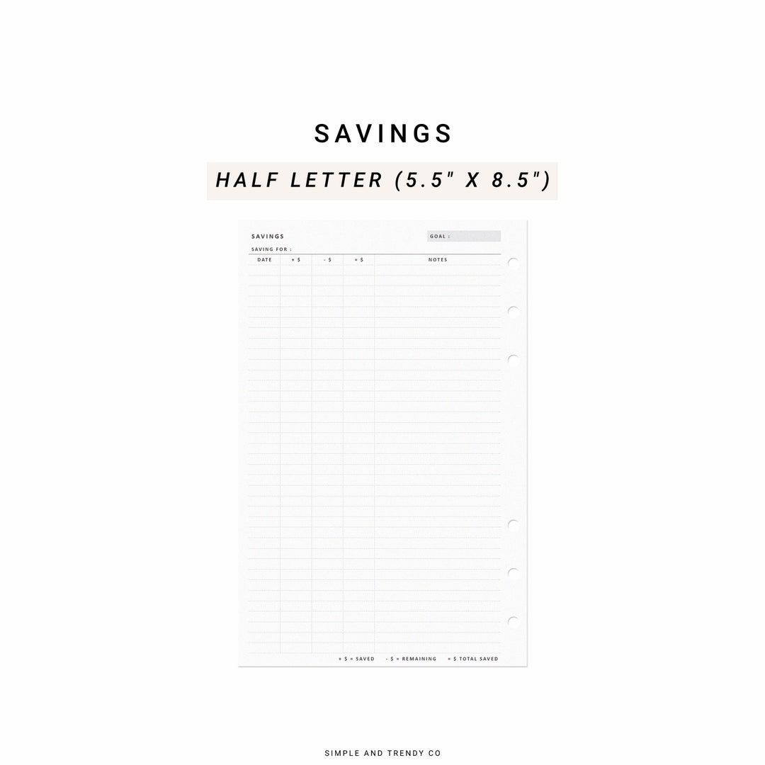 Savings Tracker Printable Half Size Half Letter Inserts - Etsy